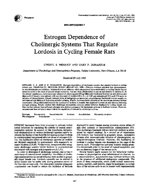 Pdf Estrogen Dependence Of Cholinergic Systems That Regulate Lordosis