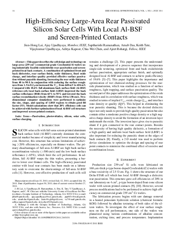 (PDF) High-Efficiency Large-Area Rear Passivated Silicon Solar Cells ...
