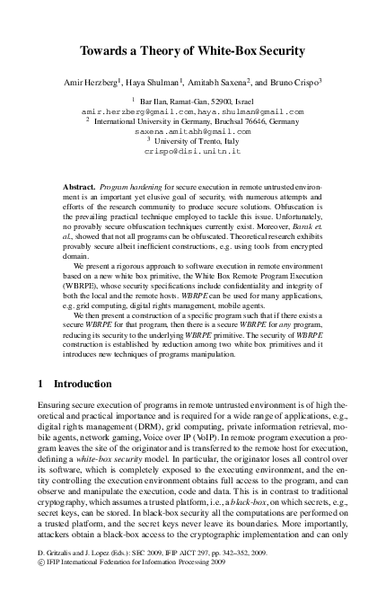 (PDF) Towards a Theory of White-Box Security