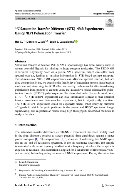 (PDF) 13C Saturation-Transfer Difference (STD)-NMR Experiments Using INEPT Polarization Transfer