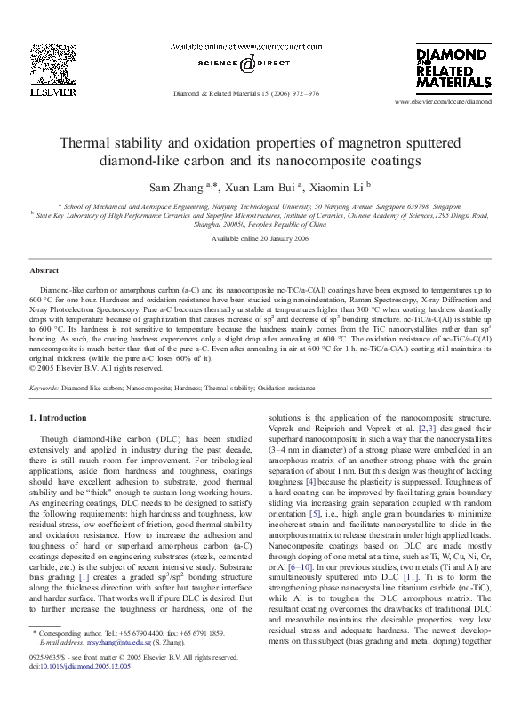 (PDF) Thermal stability and oxidation properties of magnetron sputtered diamond-like carbon and ...