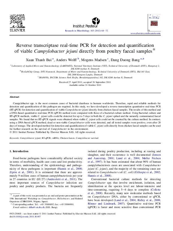(PDF) Reverse transcriptase real-time PCR for detection and quantification of viable ...