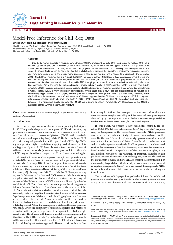 (PDF) Model-Free Inference for ChIP-Seq Data