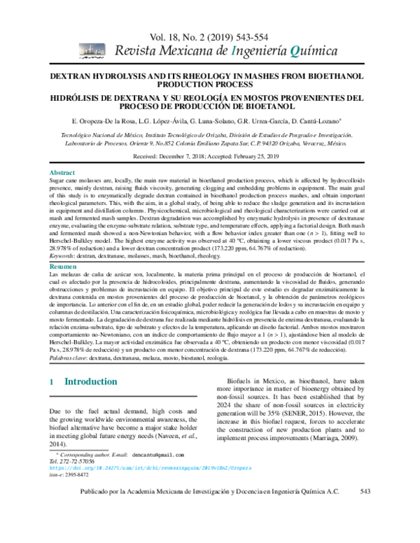 (PDF) Dextran Treatment and Its Rheology at Bioethanol Production ...