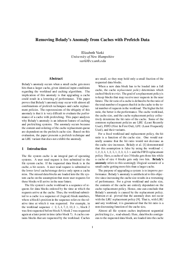 (PDF) Removing Belady's Anomaly from Caches with Prefetch Data
