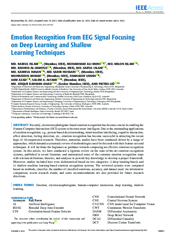 Pdf Emotion Recognition From Eeg Signal Focusing On Deep Learning And Shallow Learning Techniques