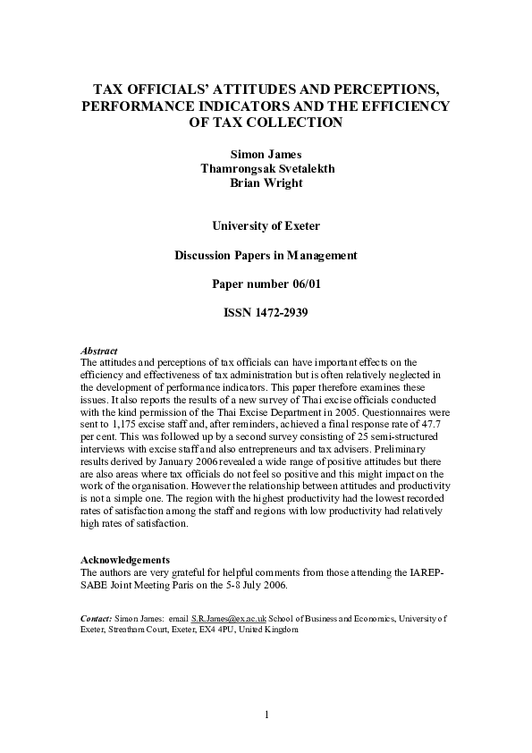 (PDF) Tax officials' attitudes and perceptions: performance indicators ...