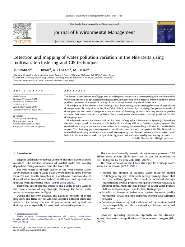 Pdf Detection And Mapping Of Water Pollution Variation In The Nile Delta Using Multivariate