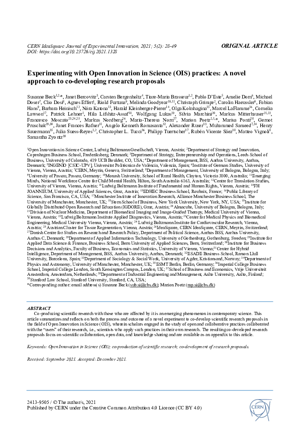(PDF) Experimenting with Open Innovation in Science (OIS) practices: A ...