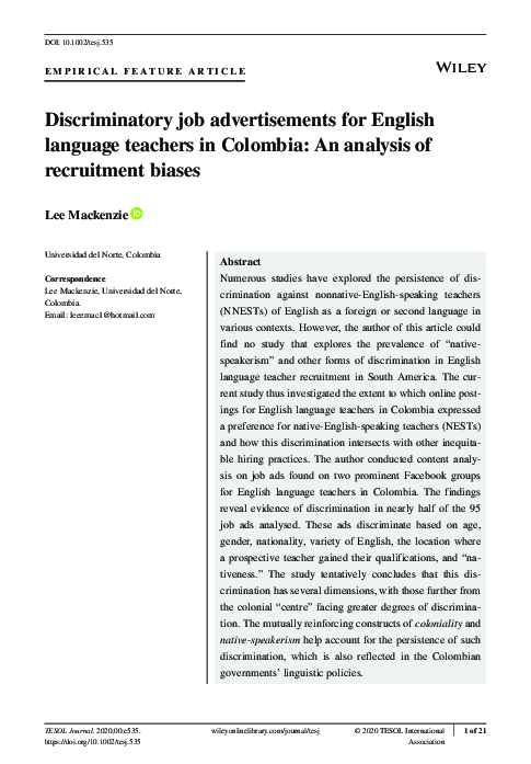 (PDF) Discriminatory job advertisements for English language teachers ...