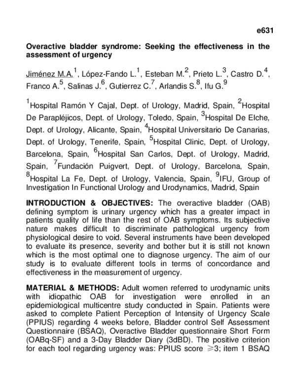 (PDF) 631 Overactive bladder syndrome: Seeking the effectiveness in the ...