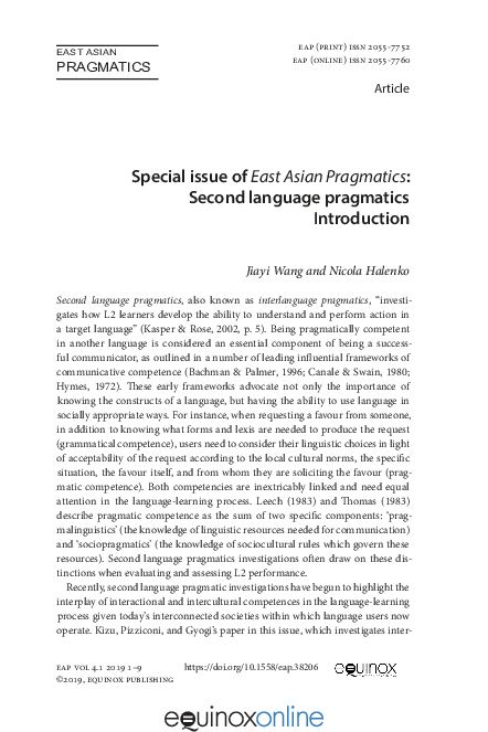 (PDF) Second Language Pragmatics
