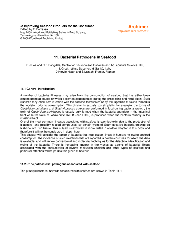 (PDF) Bacterial pathogens in seafood