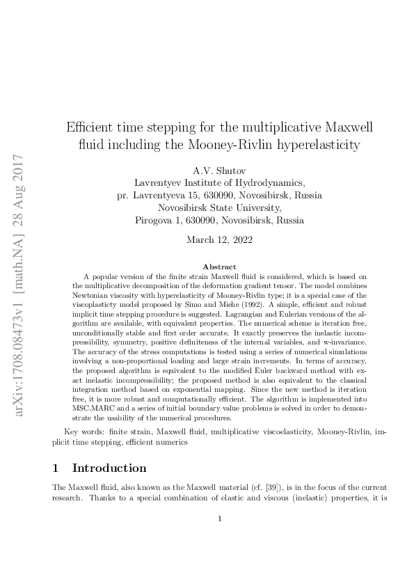 (PDF) Efficient time stepping for the multiplicative Maxwell fluid ...