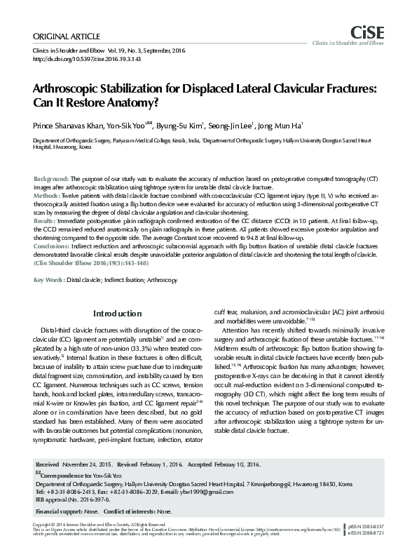 (PDF) Arthroscopic Stabilization for Displaced Lateral Clavicular ...
