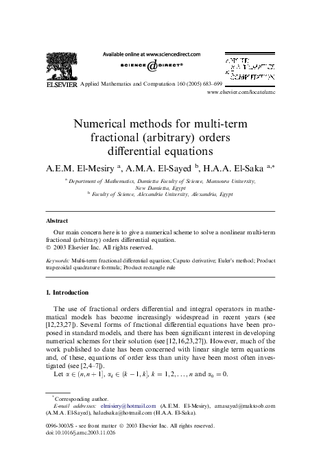 (PDF) Numerical methods for multi-term fractional (arbitrary) orders ...