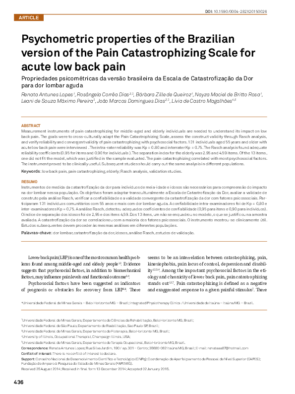 (PDF) Psychometric properties of the Brazilian version of the Pain Catastrophizing Scale for ...