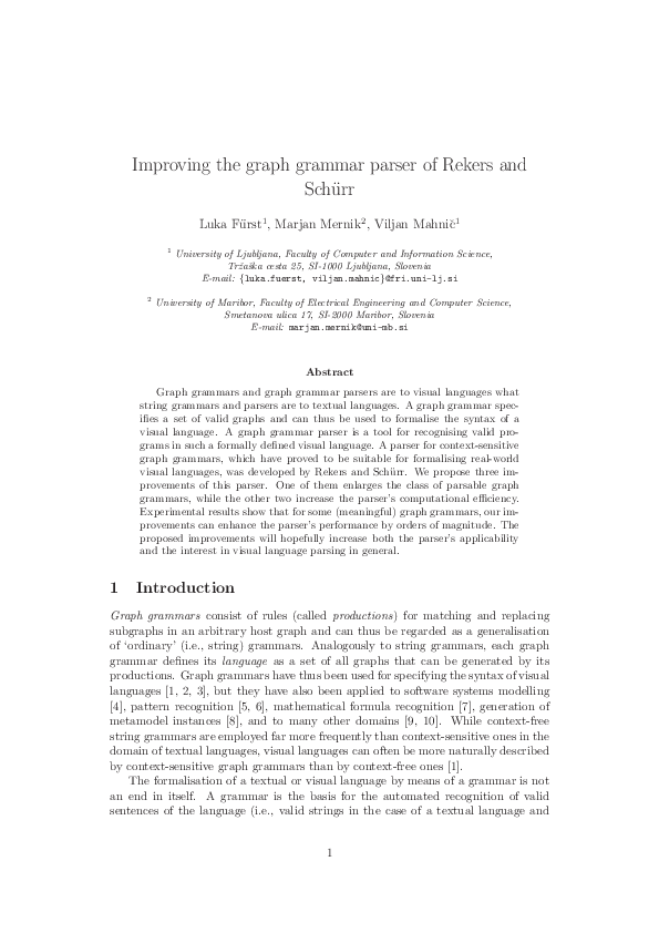 (PDF) Improving the graph grammar parser of Rekers and Schürr
