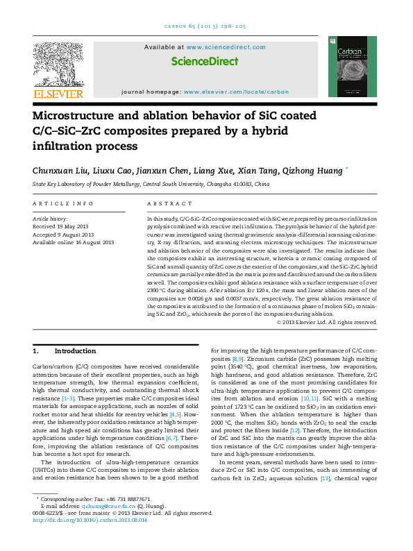 Pdf Microstructure And Ablation Behavior Of Sic Coated C C Sic Zrc
