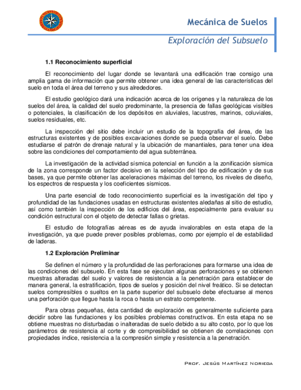 (PDF) Mecánica de Suelos Exploración del Subsuelo