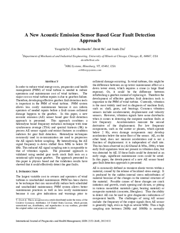 (PDF) A New Acoustic Emission Sensor Based Gear Fault Detection Approach