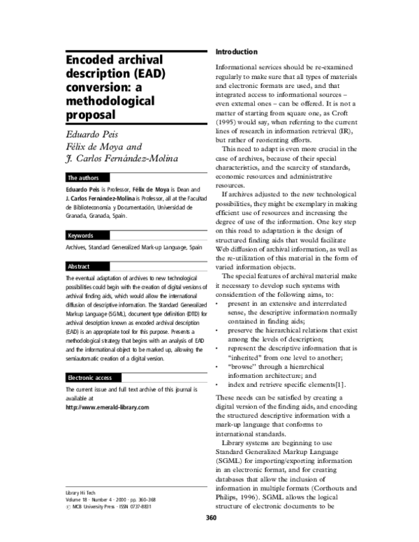 (PDF) Encoded archival description (EAD) conversion: a methodological ...