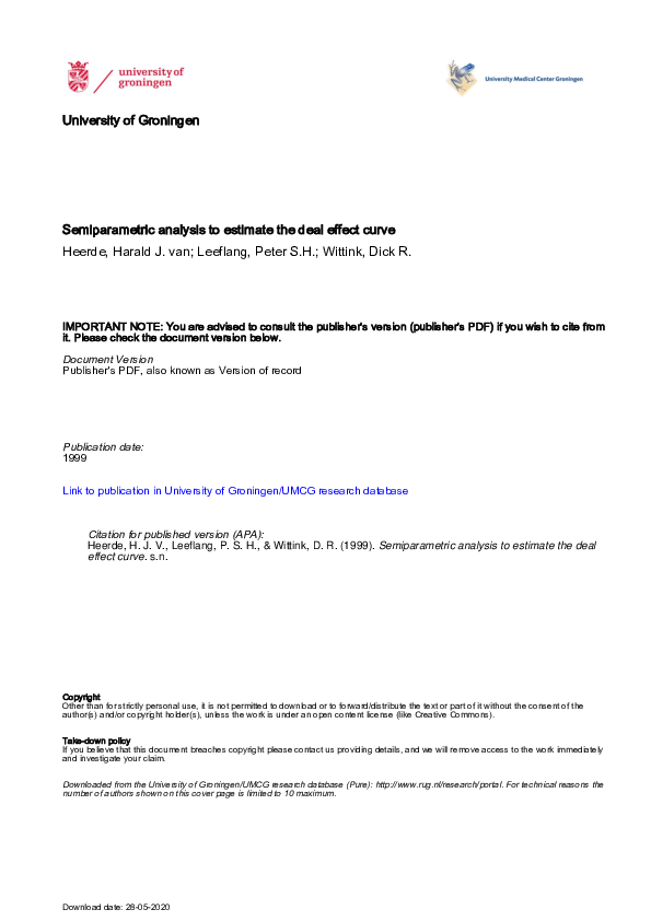 Pdf Semiparametric Analysis To Estimate The Deal Effect Curve