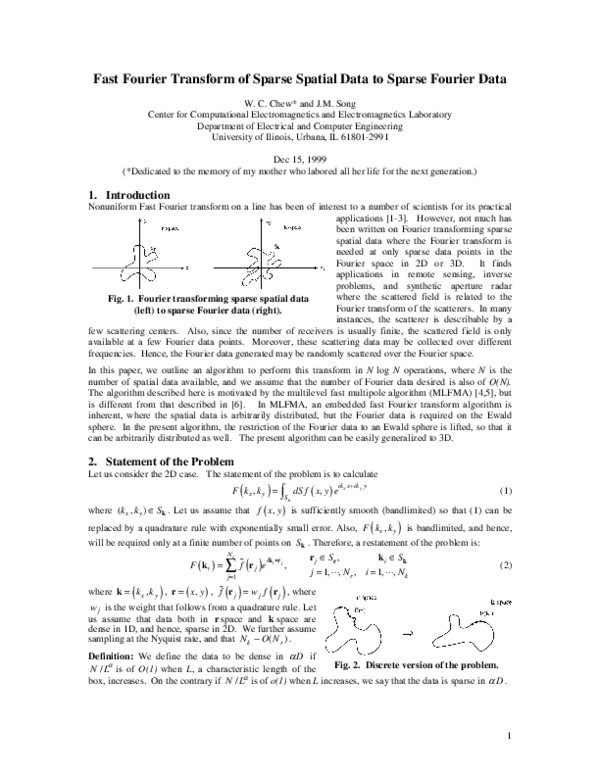 (PDF) Fast Fourier transform of sparse spatial data to sparse Fourier data