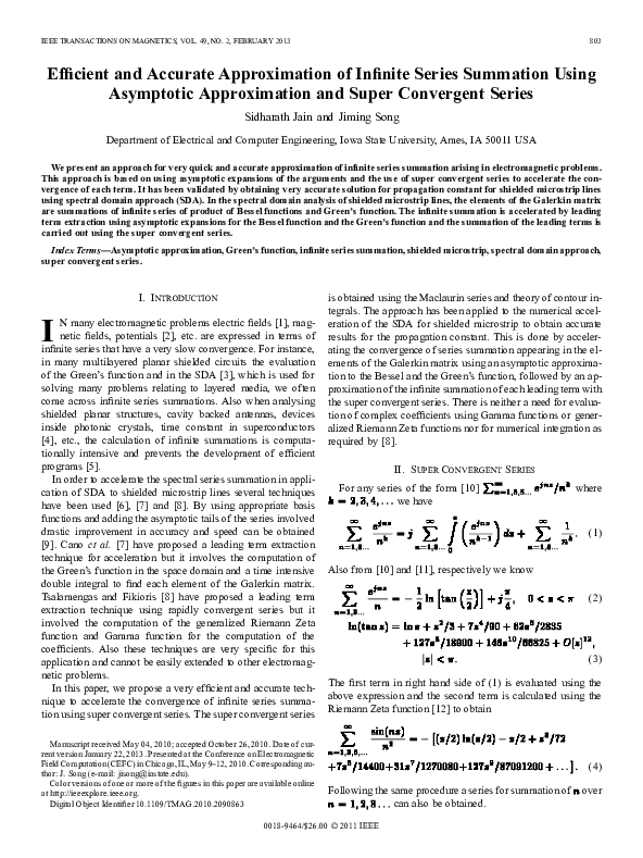 Pdf Efficient And Accurate Approximation Of Infinite Series Summation