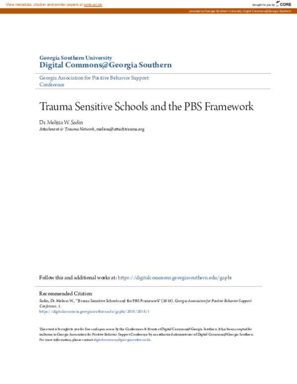 (PDF) Trauma Sensitive Schools and the PBS Framework