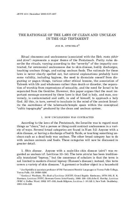 (PDF) The Rationale of the Laws of Clean and Unclean in the Old Testament