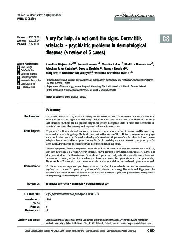 (PDF) A cry for help, do not omit the signs. Dermatitis artefacta ...