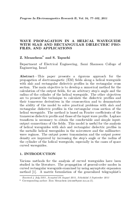 (PDF) Wave Propagation in a Helical Waveguide with Slab and Rectangular Dielectric Profiles, and ...