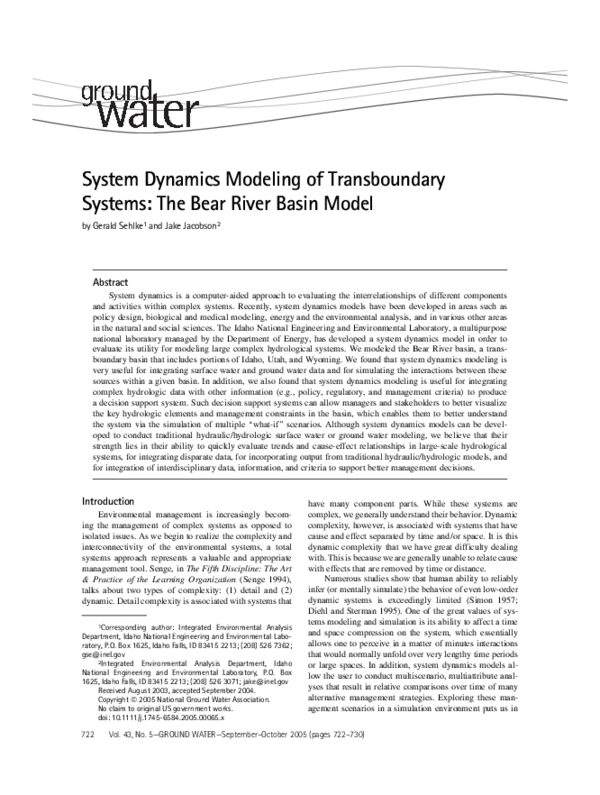 (PDF) System Dynamics Modeling of Transboundary Systems: The Bear River ...