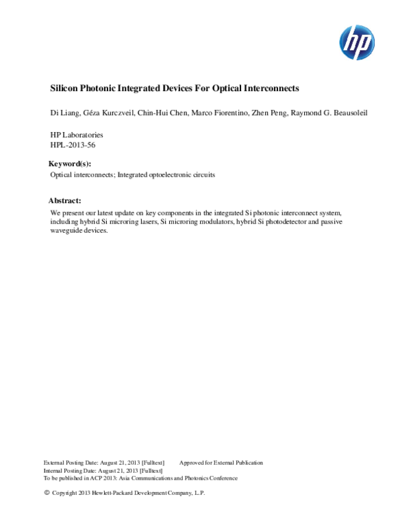 (PDF) Silicon photonic integrated devices for optical interconnects