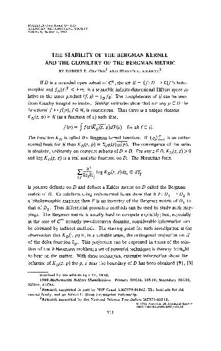 (PDF) The stability of the Bergman kernel and the geometry of the Bergman metric