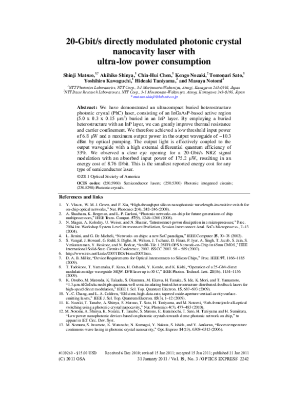 (PDF) 20-Gbit/s directly modulated photonic crystal nanocavity laser ...