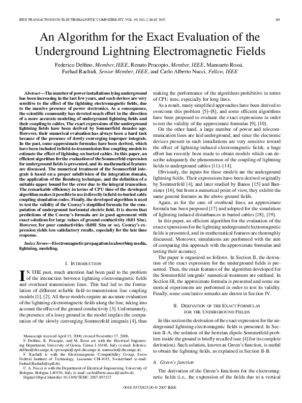 (PDF) An Algorithm for the Exact Evaluation of the Underground Lightning Electromagnetic Fields