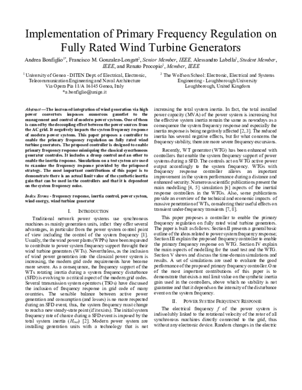(PDF) Implementation of primary frequency regulation on fully rated ...