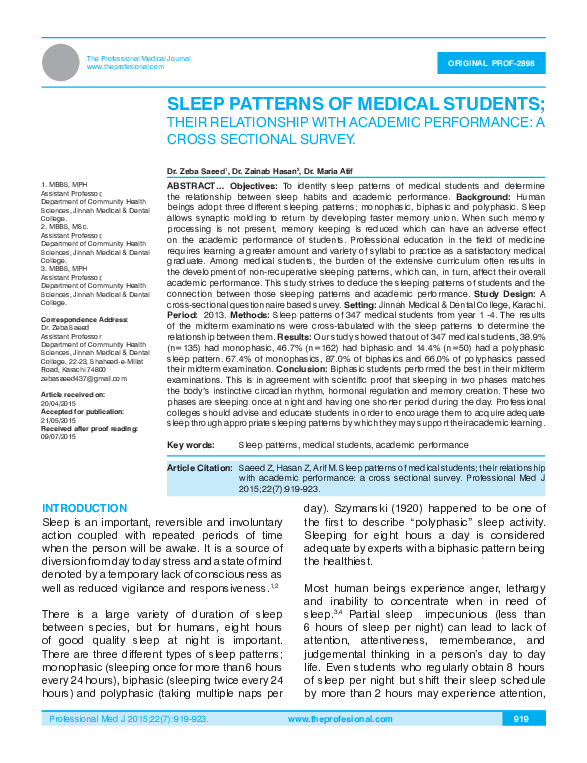 (PDF) Sleep Patterns of Medical Students