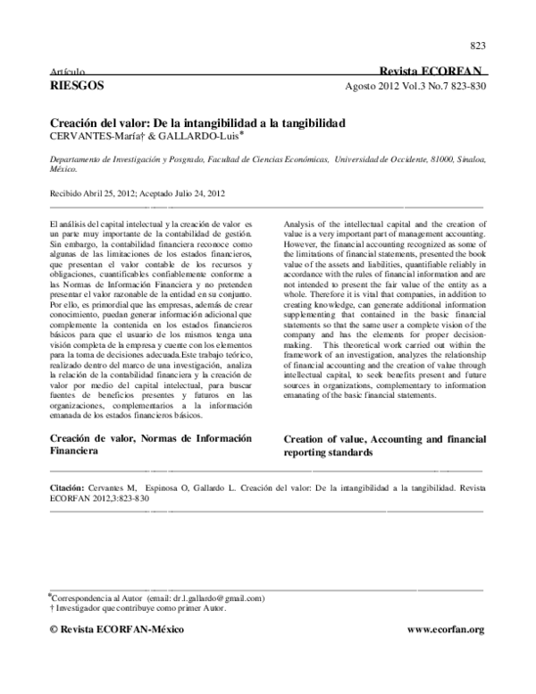 (PDF) Creación del valor: de la intangibilidad a la tangibilidad
