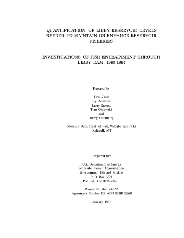 (PDF) Quantification of Libby Reservoir Levels Needed to Maintain or ...