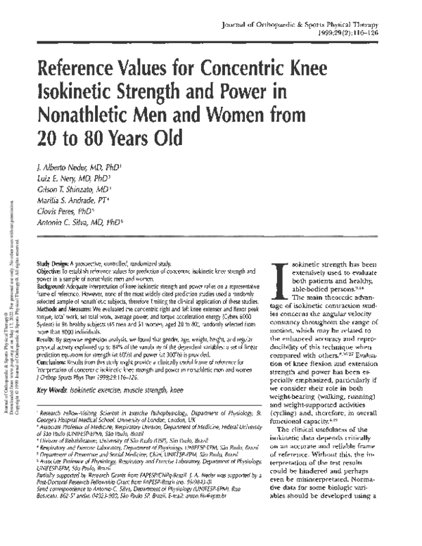 (PDF) Reference Values for Concentric Knee Isokinetic Strength and ...