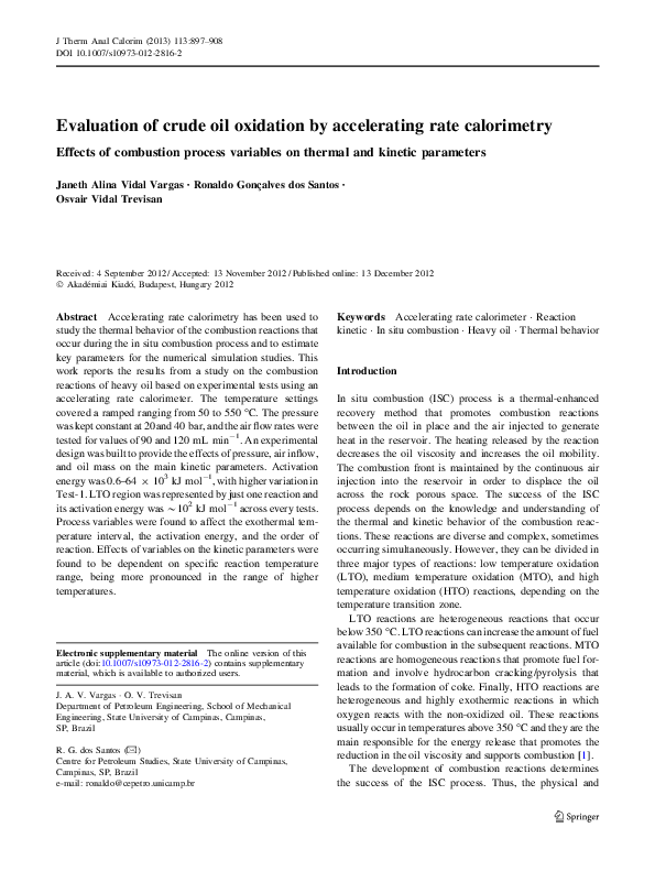 (PDF) Evaluation of crude oil oxidation by accelerating rate calorimetry