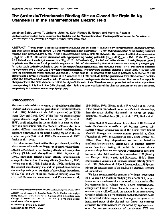 (PDF) The saxitoxin/tetrodotoxin binding site on cloned rat brain IIa ...