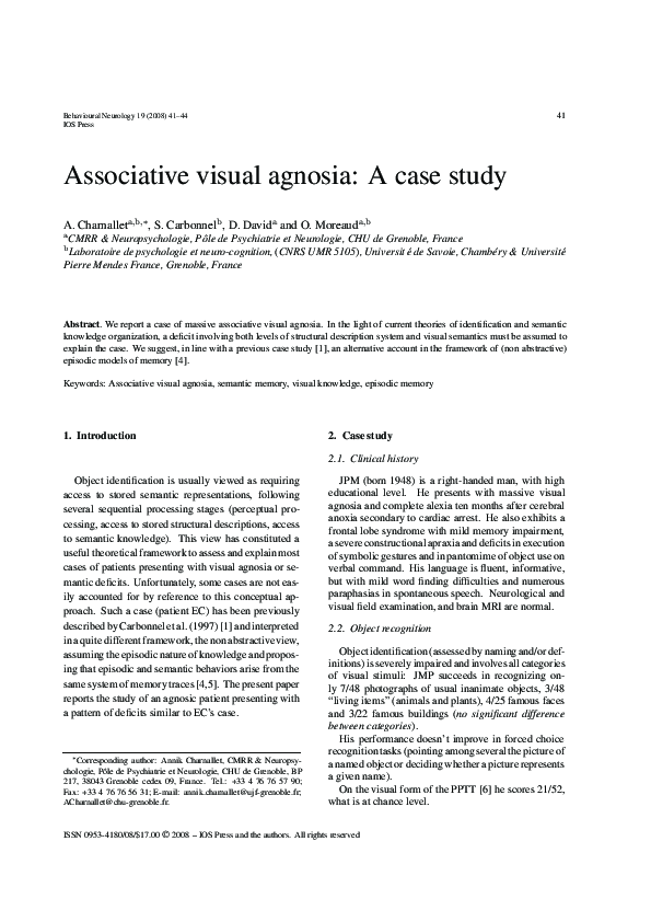 (PDF) Associative Visual Agnosia: A Case Study
