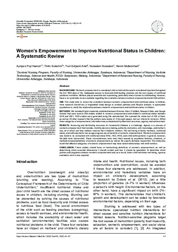 (PDF) Women’s Empowerment to Improve Nutritional Status in Children: A ...