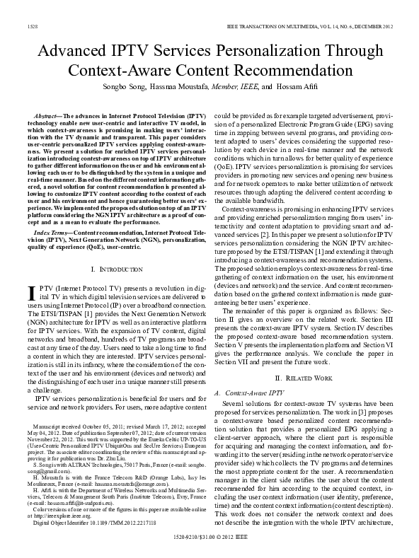 (PDF) Context-Aware Content Recommendation for IPTV Personalization