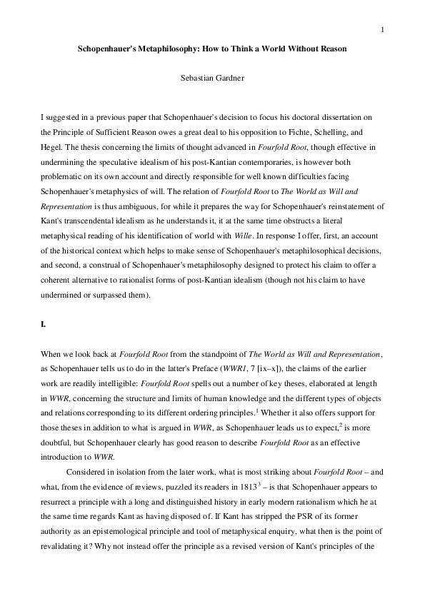 (PDF) Schopenhauer S Metaphilosophy How to Think a World Without Reason