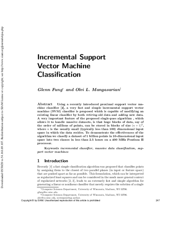 (PDF) Incremental Support Vector Machine Classification